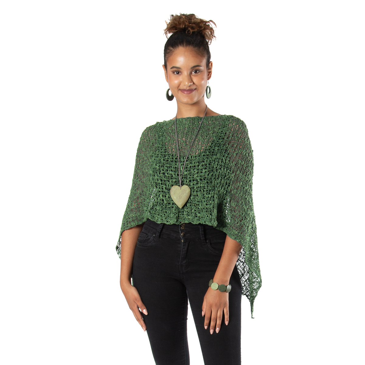 Short Popcorn Knit Poncho - Green – Suzie Blue Canada