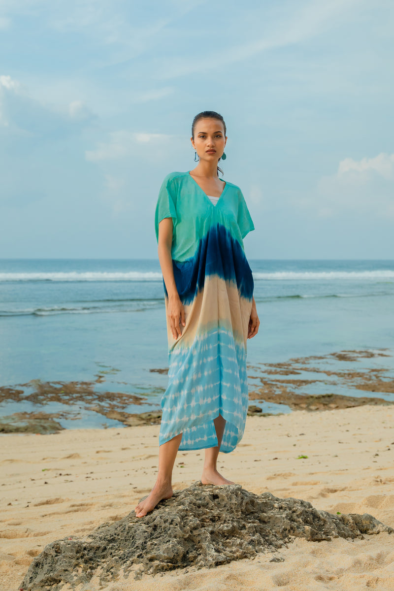 Ombre Strped Kaftan Dress - Blue & Tan – Suzie Blue Canada